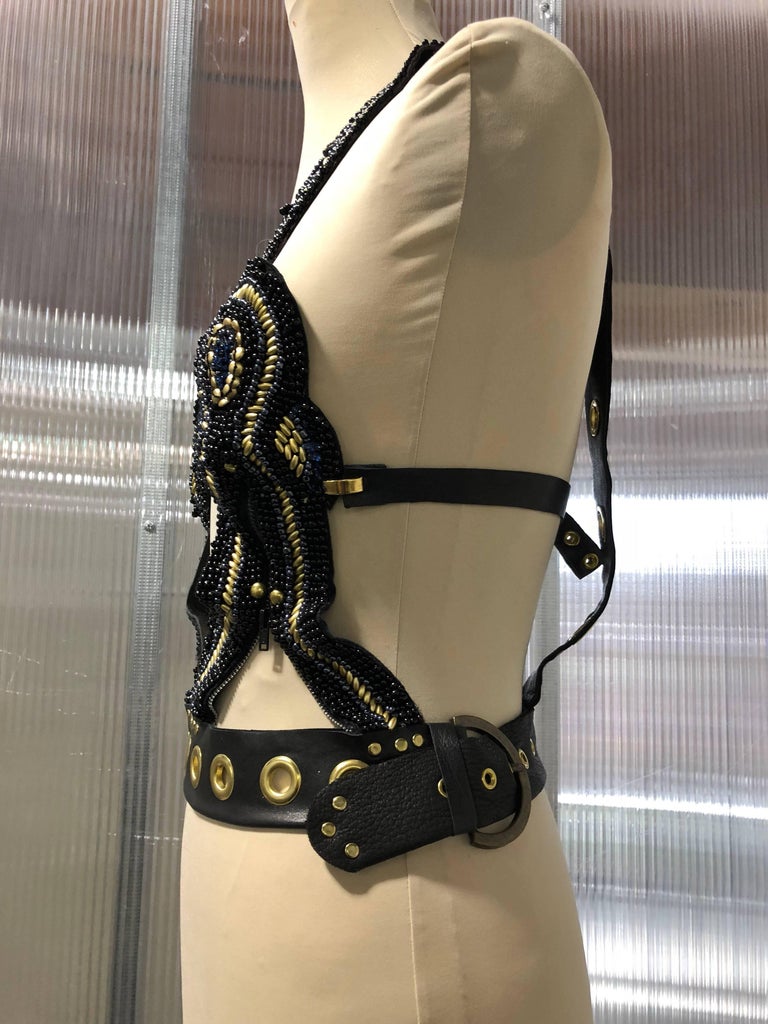 AfroPunk Black Leather and Beaded Harness W/ Gold Studded Hardware and ...