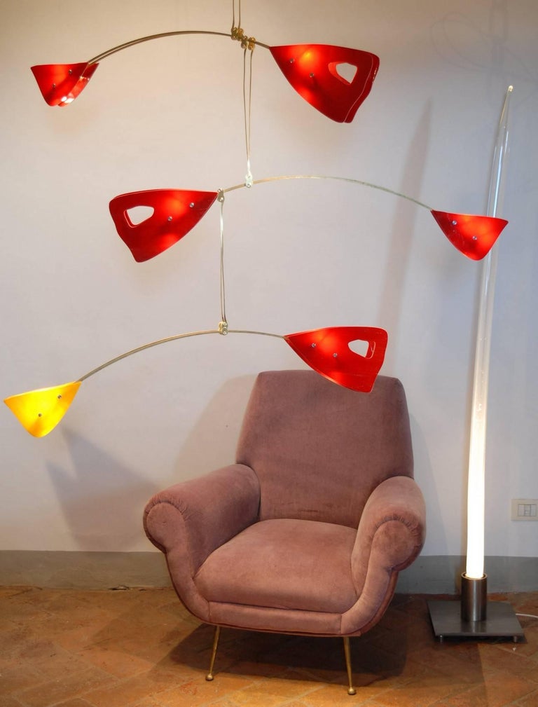 CINETICO Murano Glass Brass Mobile Chandelier Red and Yellow Glass ...