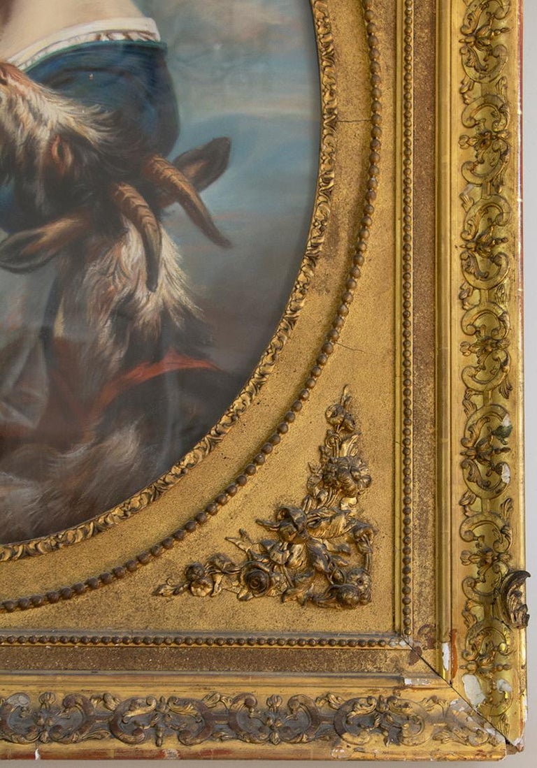 After Hugues Merle « Peasant with a Goat » Pastel 19th Century For Sale ...