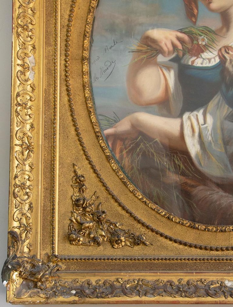 After Hugues Merle « Peasant with a Goat » Pastel 19th Century For Sale ...