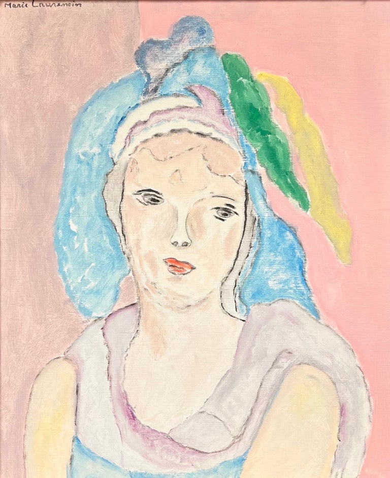 Beautiful French Modernist Signed Oil Portrait of Girl in Pink, swept ...
