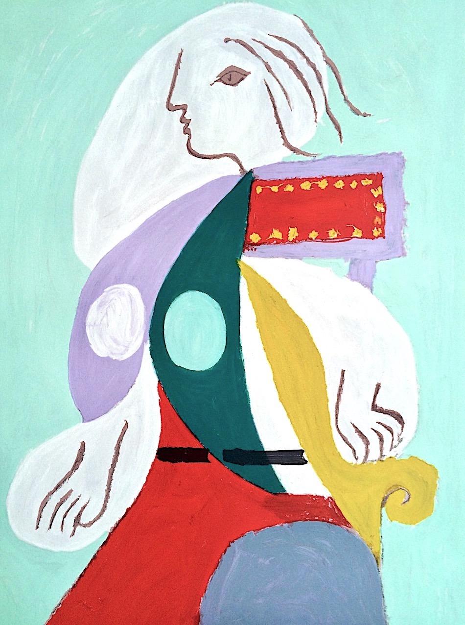 JEUNE FILLE Lithograph, Abstract Profile Portrait Young Woman ...