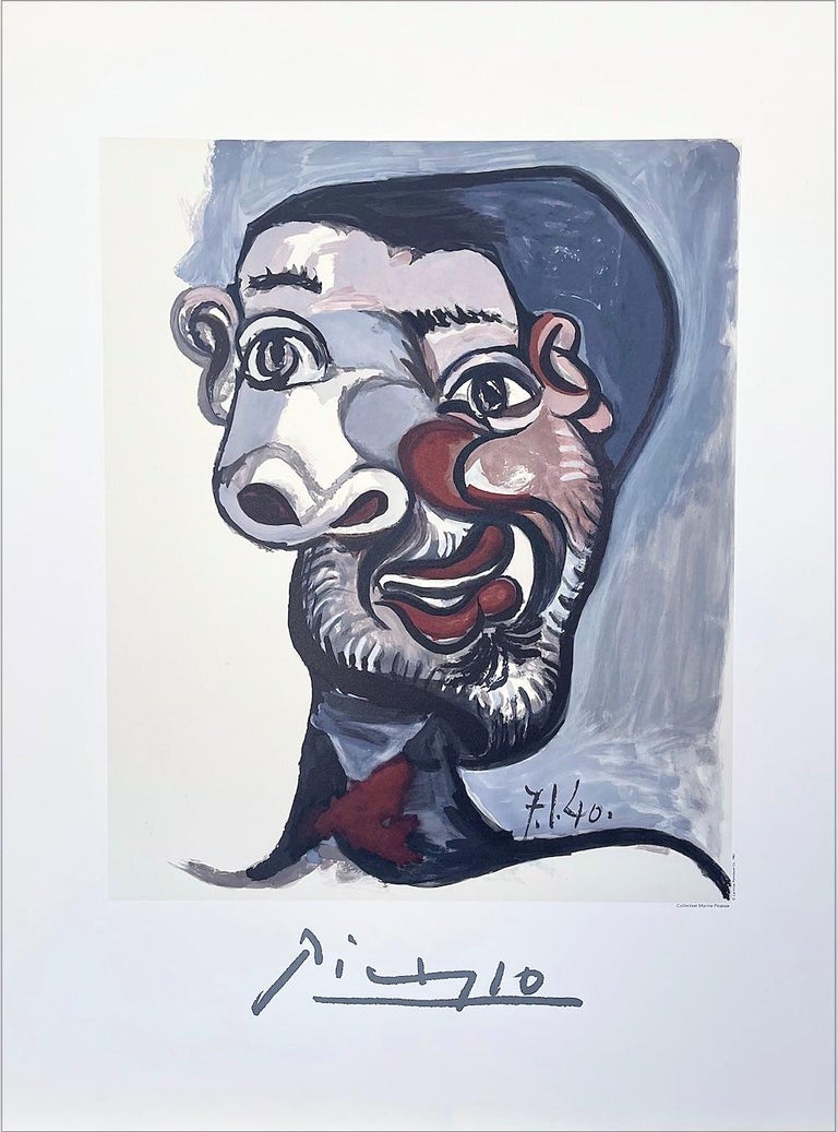 TÊTE D'HOMME Lithographie Abstract Bearded Man Portrait, Maroon, Rose ...