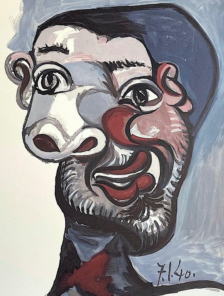 TÊTE D'HOMME Lithograph, Abstract Male Portrait, Distorted Face ...