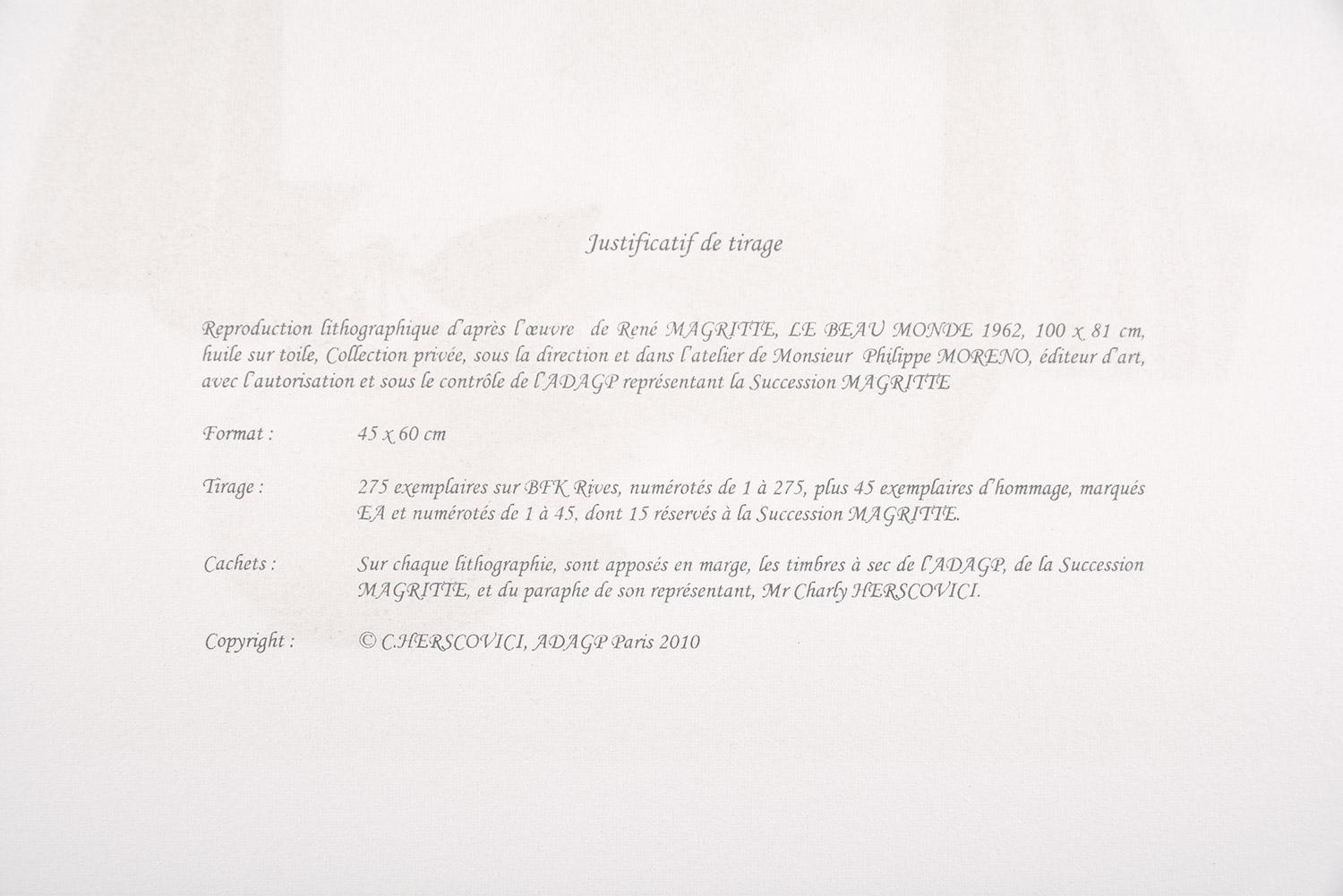 (after) René Magritte - René Magritte - LE BEAU MONDE- Limited ...