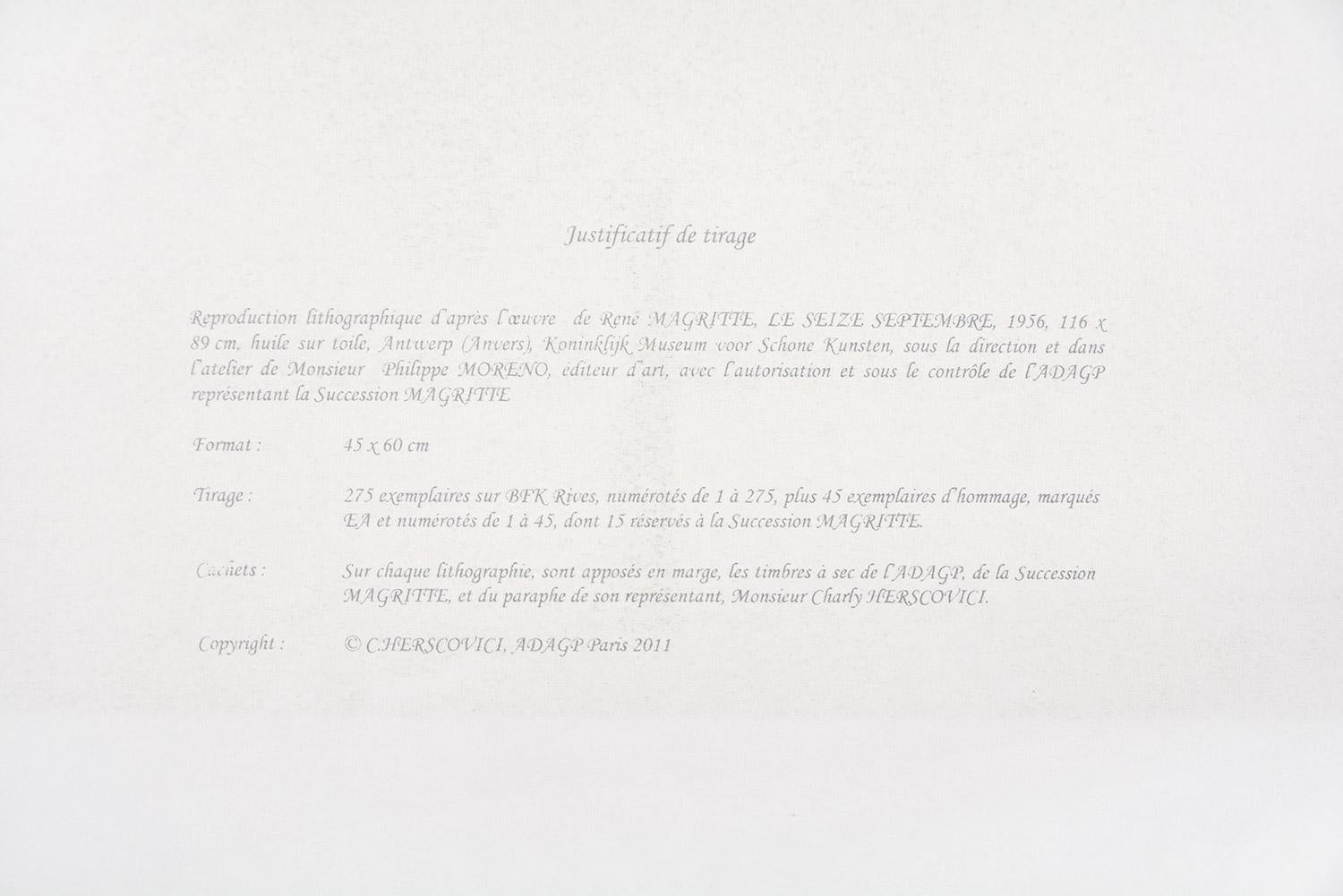 (after) René Magritte - René Magritte - LE SEIZE SEPTEMBRE - Limited ...