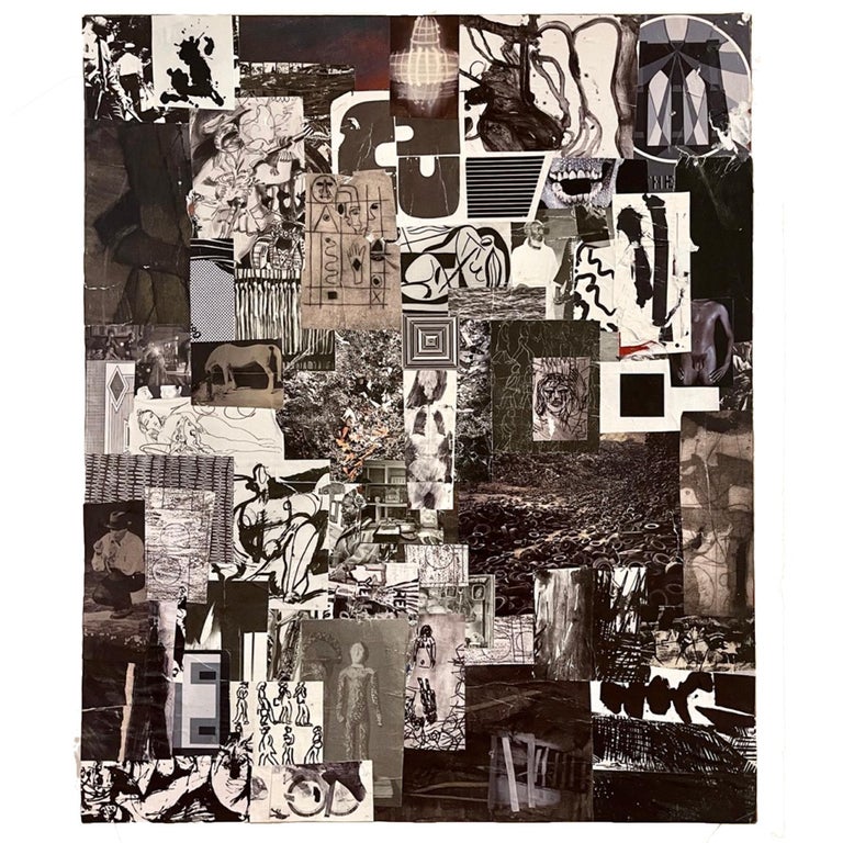 Black and White Collage on Board w. a Touch of Red For Sale at 1stDibs ...