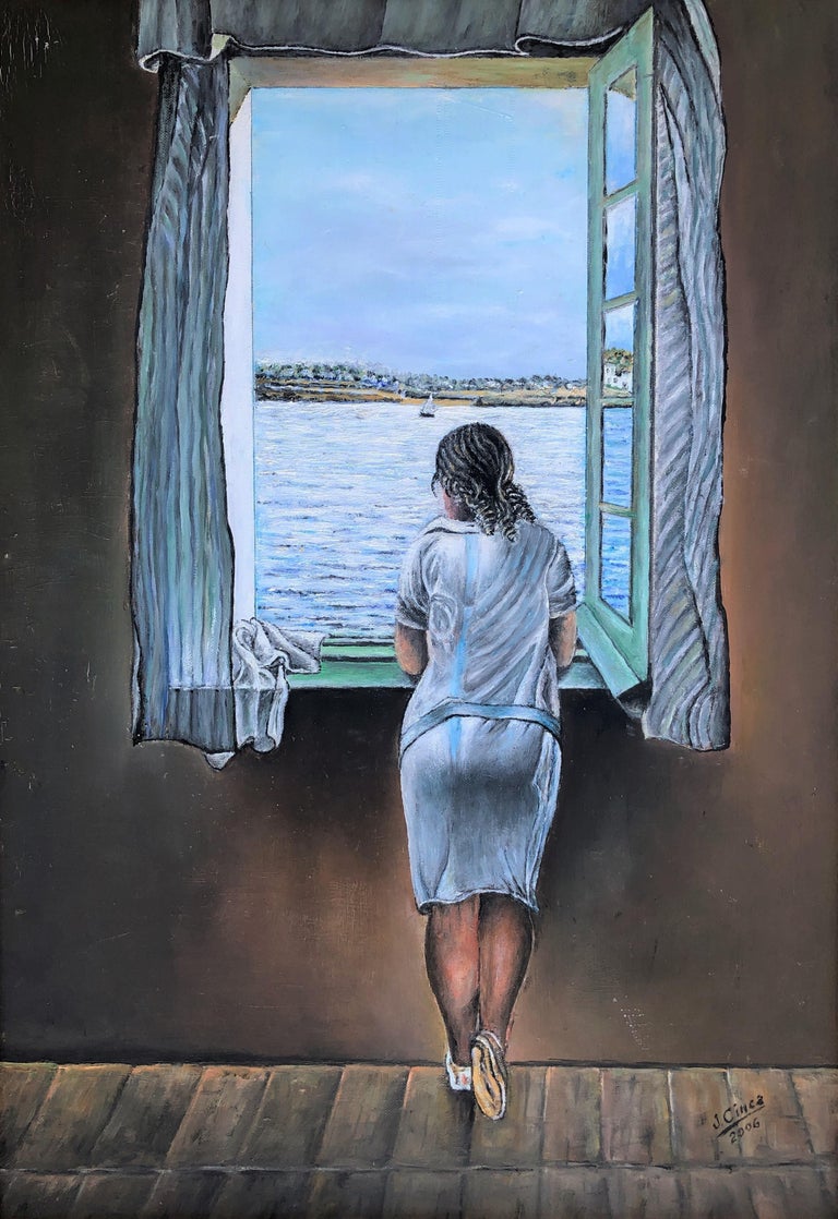 Woman at the window tribute to Dalí oil on canvas painting For Sale at ...