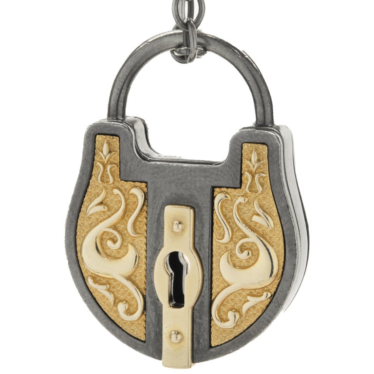 A&G Sterling Silver and Yellow Gold Paddle Lock Necklace For Sale at ...