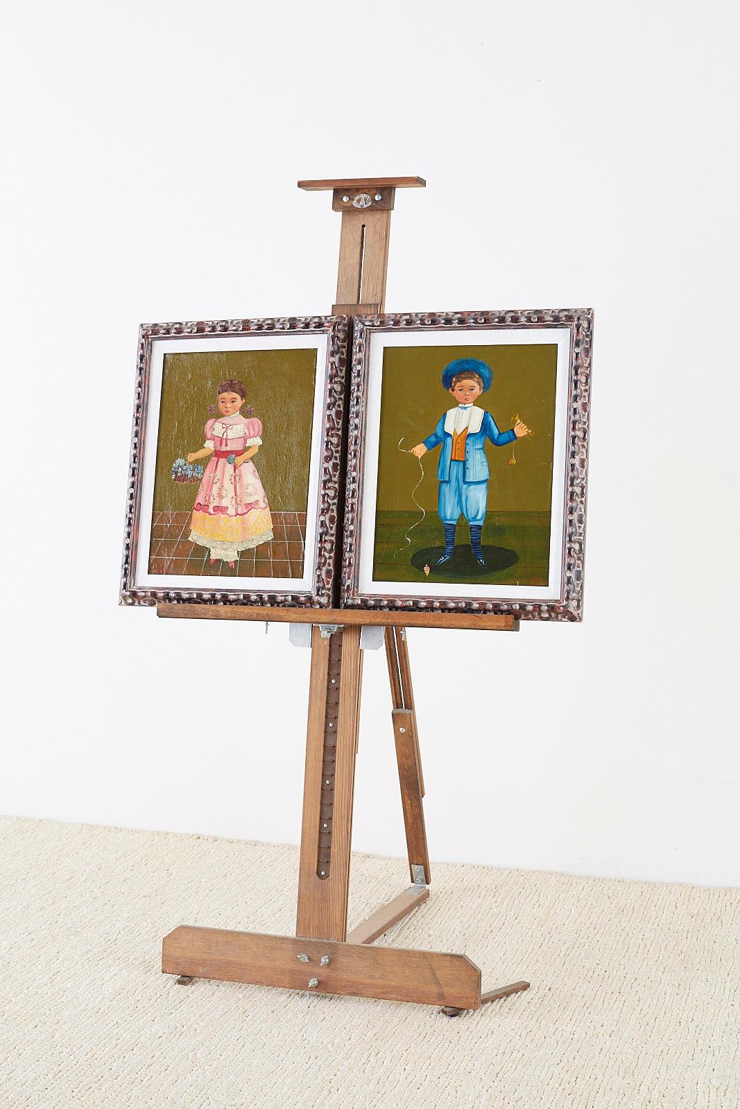 Agapito Labios Boy and Girl Mexican Folk Art Paintings For Sale at 1stDibs