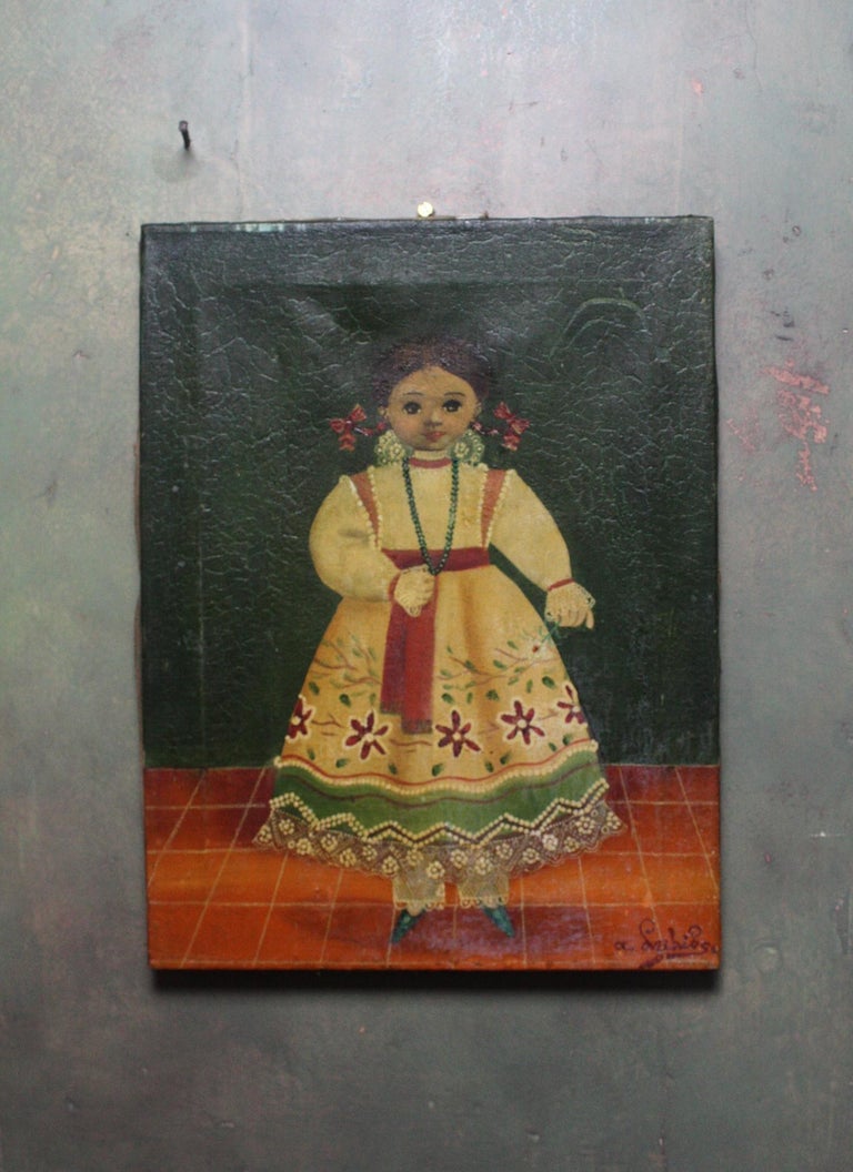 Agapito Labios Mexican 1898-1996 Oil on Canvas Folk Art at 1stDibs