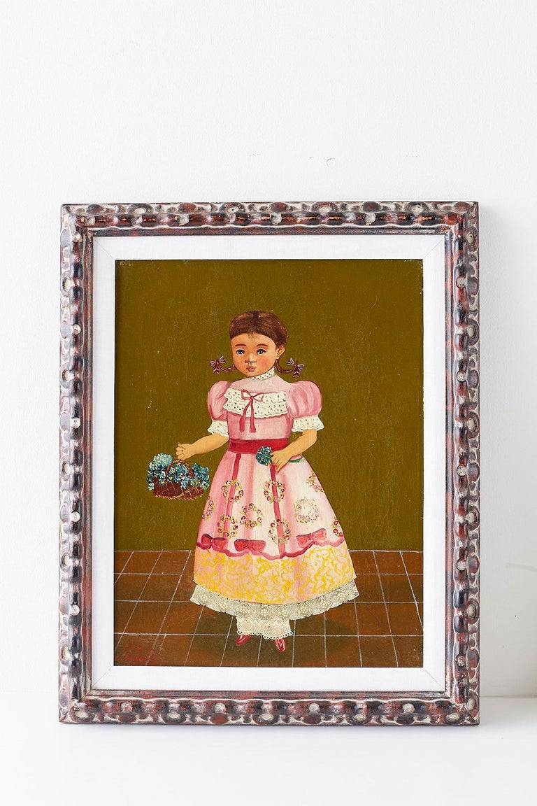 Agapito Labios - Boy and Girl Mexican Folk Art Paintings at 1stDibs