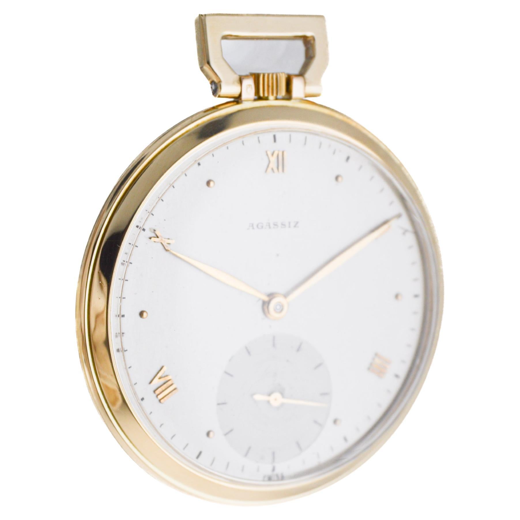 Agassiz 14Kt. Solid Gold Pocket Watch with Period Gold Chain 1930's ...