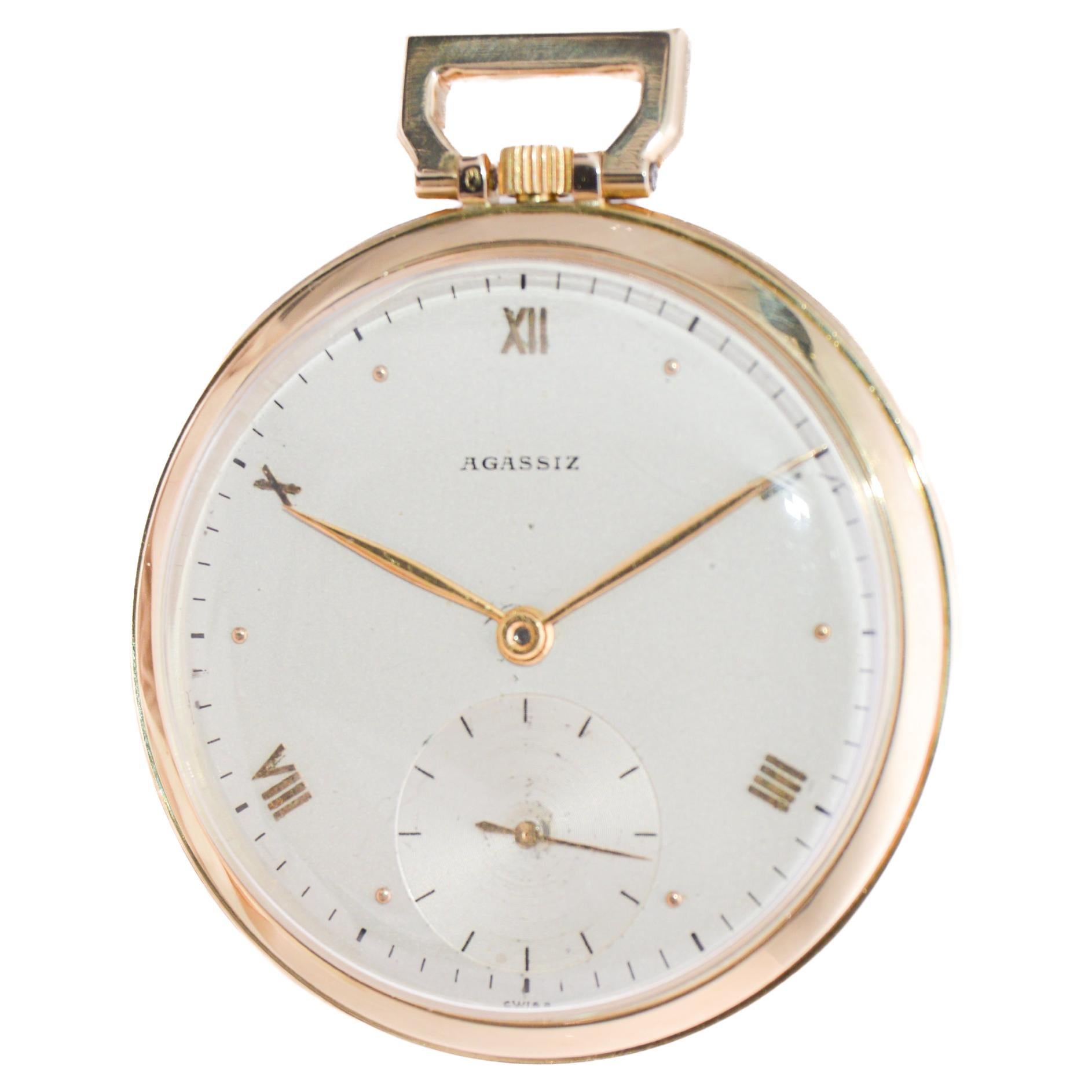 Agassiz 14Kt. Solid Gold Pocket Watch with Period Gold Chain 1930's ...