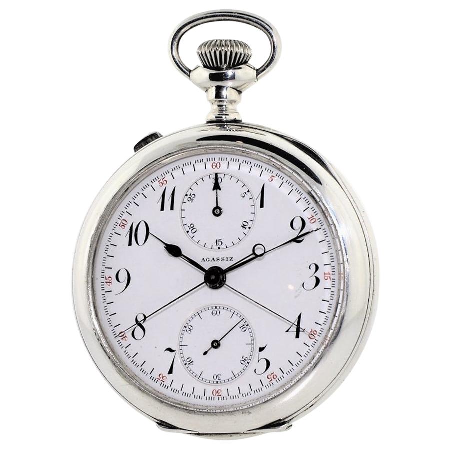 Silver Cased Swiss Lever Chronograph Centre Seconds Pocket Watch For ...