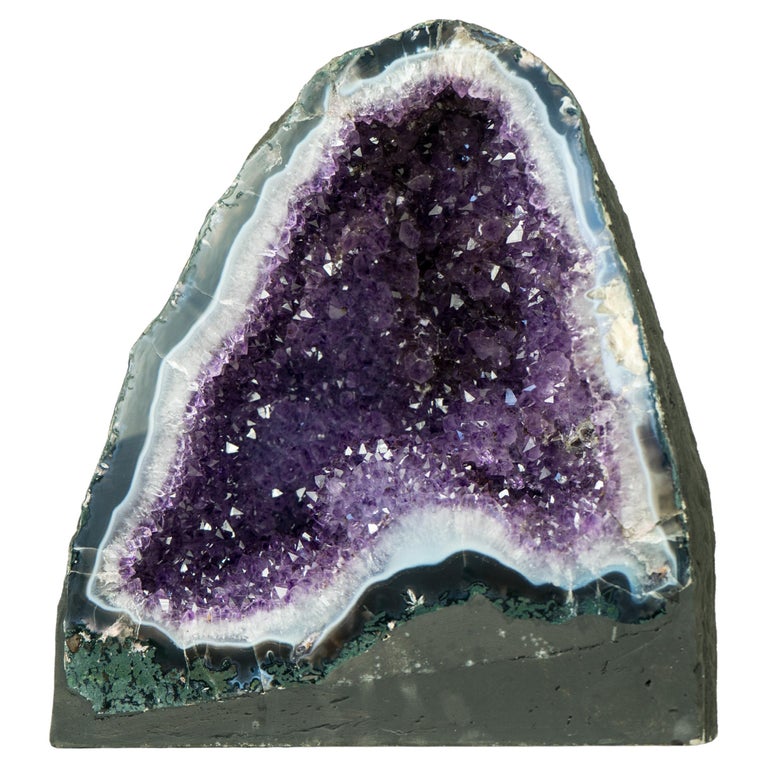 Agate with Amethyst Geode Cathedral with Flower Rosettes and Banded ...