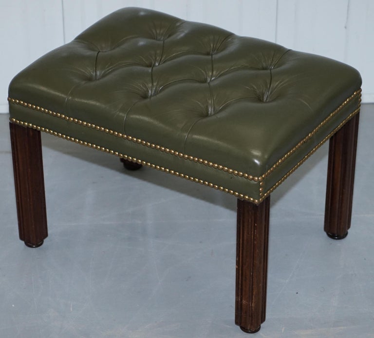 Aged Green Leather Chesterfield Mahogany Framed Footstool for Club ...