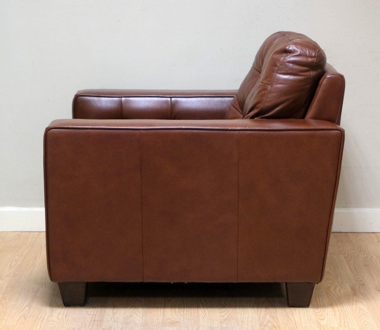 Aged Knoll Style Brown Leather Armchair Chesterfield Style Buttoning ...