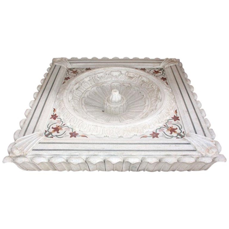 Aged Marble Floor Fountain with Inlay Mosaic For Sale at 1stDibs