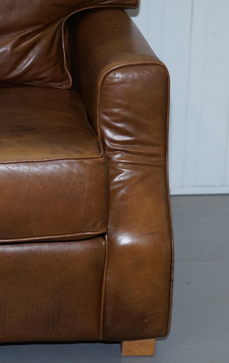 Aged Vintage Heritage Brown Leather Three-Seat Sofa Duck Feather ...