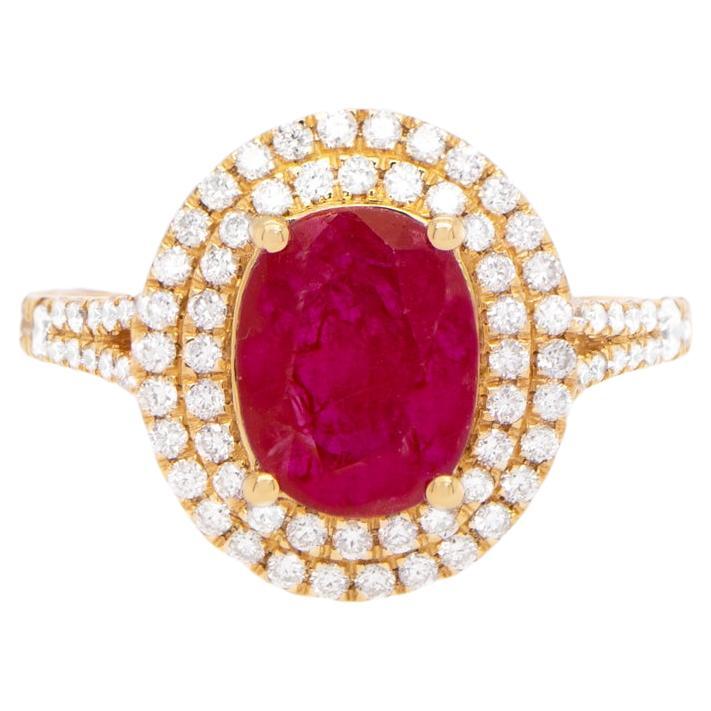 AGI Certified 2.23 Carat Ruby Ring with Double Diamond Halo 18K Gold ...