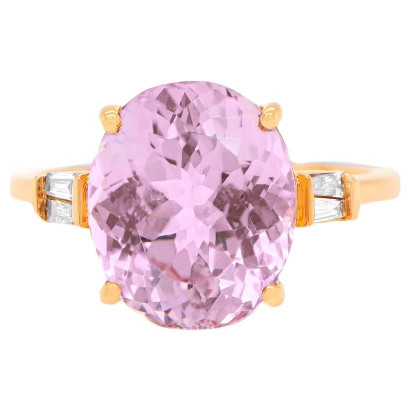 Kunzite 5 Carat Ring with Diamonds 18k Gold For Sale at 1stDibs