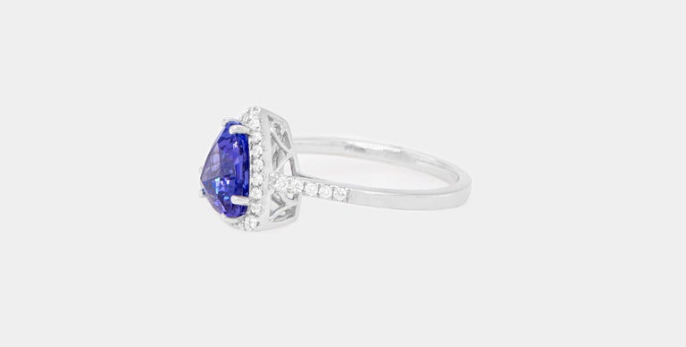 AGI Certified Trillion Cut 2.23 Carat Tanzanite Ring with Diamond Halo ...