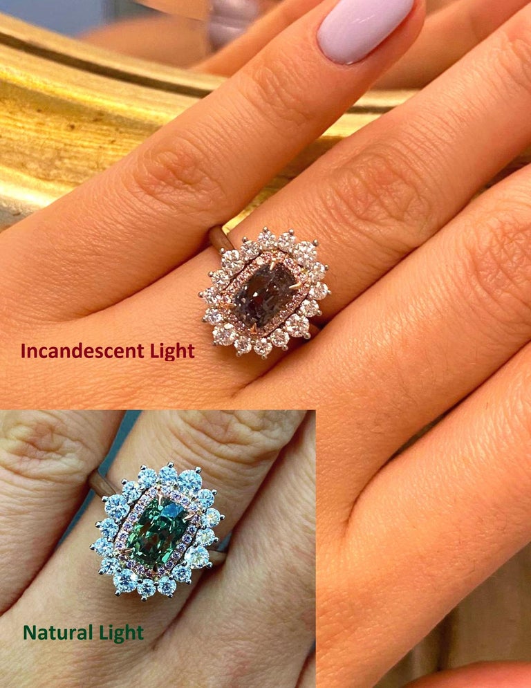 AGL 3.01 Carat Natural Alexandrite Fancy Pink Diamond Cluster Platinum ...