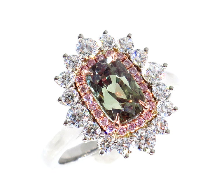 AGL 3.01 Carat Natural Alexandrite Fancy Pink Diamond Cluster Platinum ...