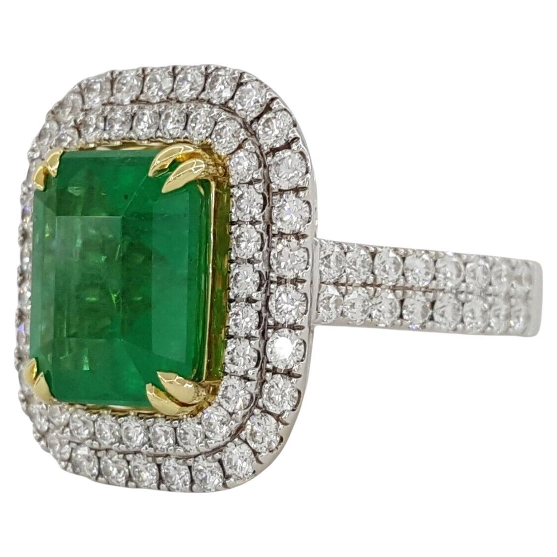 AGL 5 Carat Green Emerald Cut Natural Green Emerald and Round Diamond ...
