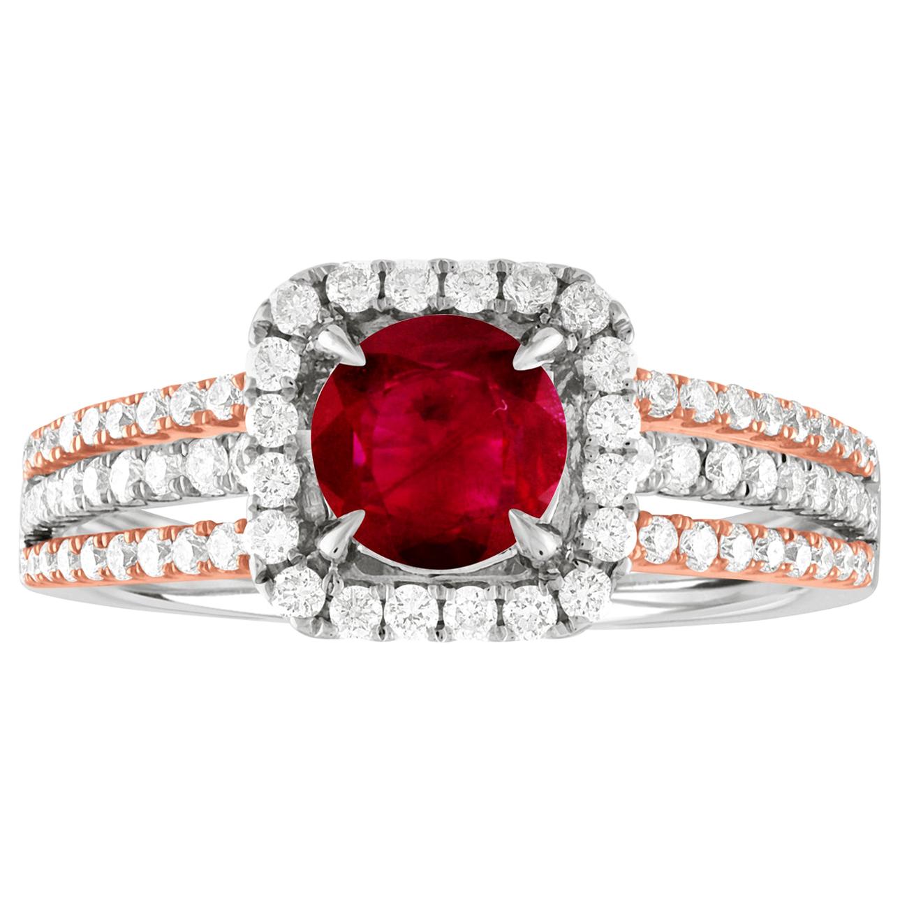 AGL Certified 0.87 Carat Round Ruby Diamond Gold Ring For Sale at ...