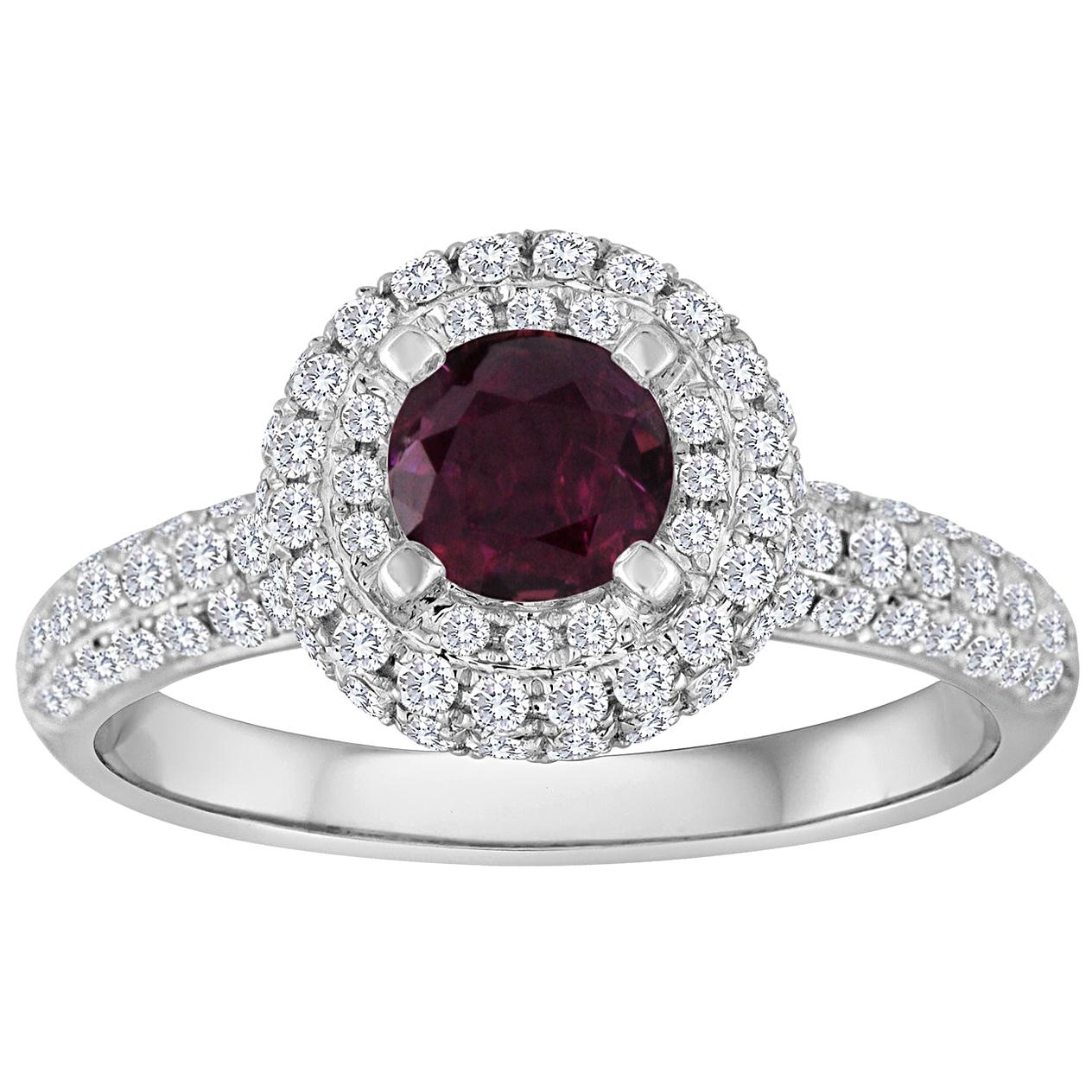 AGL Certified 1.14 Carat Round Ruby Diamond Gold Pave Ring For Sale at 1stDibs