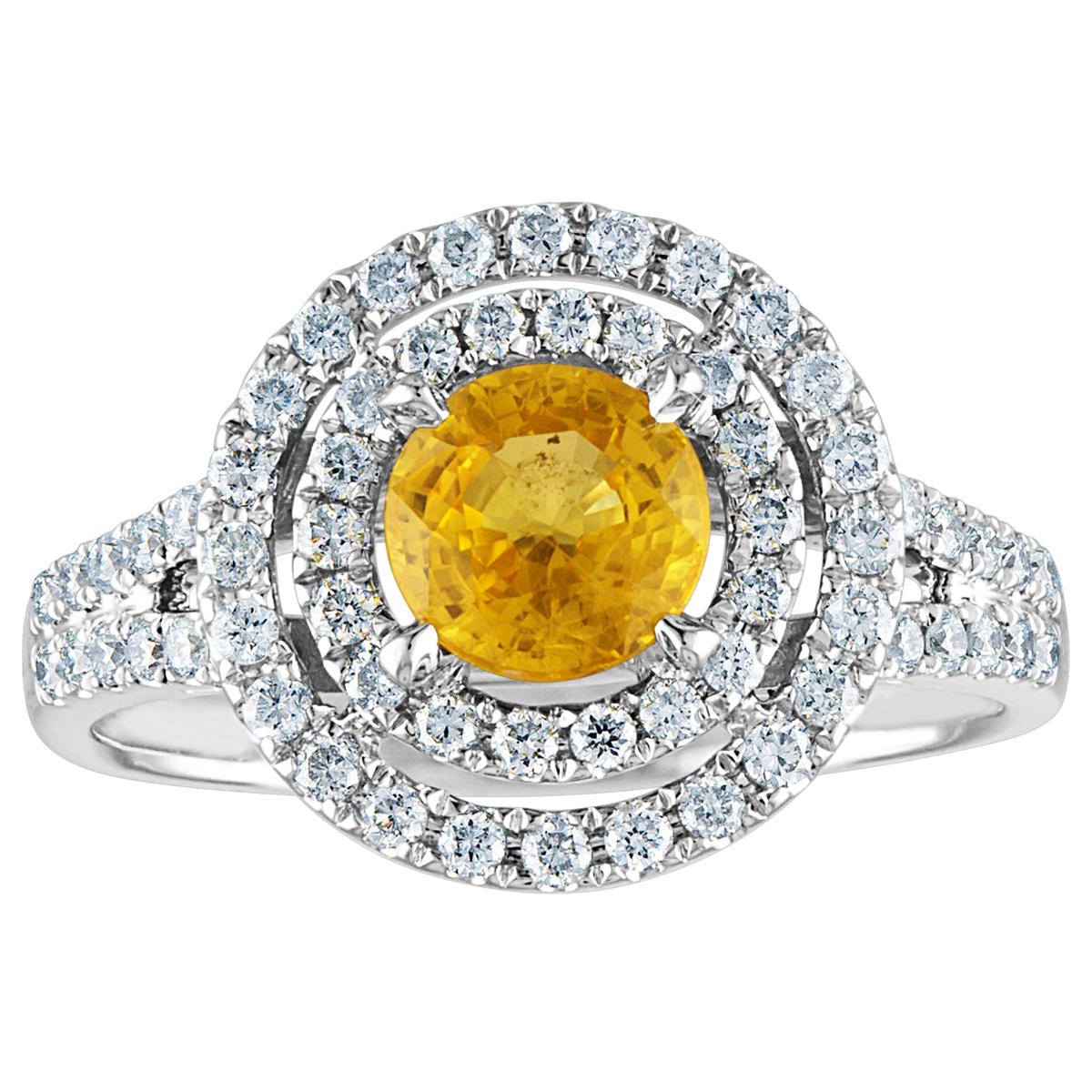 AGL Certified 0.77 Carat Round Yellow Sapphire and Diamond Gold Ring ...
