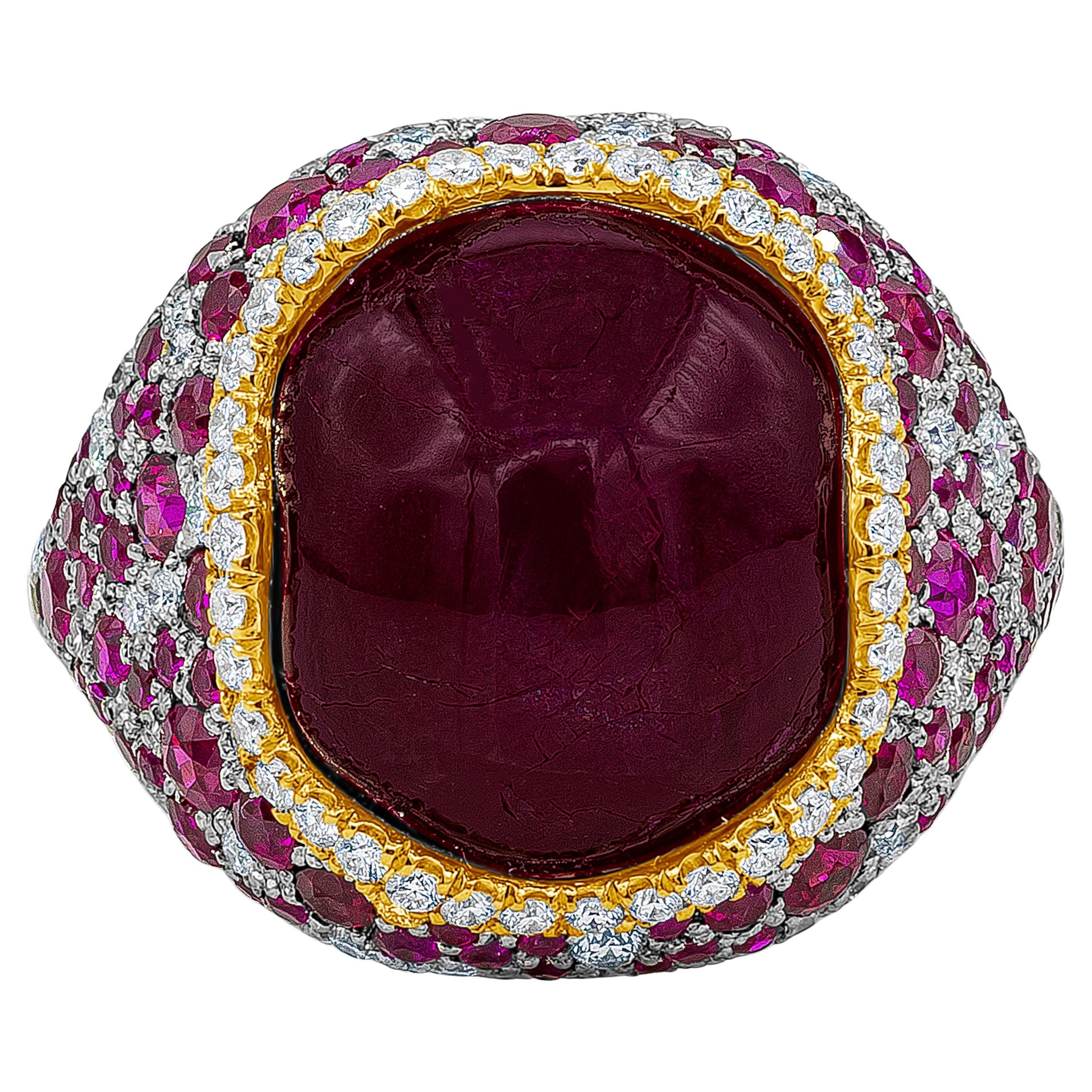 AGL Certified 11.28 Carats Cabochon Star Ruby and Round Diamond Cocktail Ring For Sale at ...