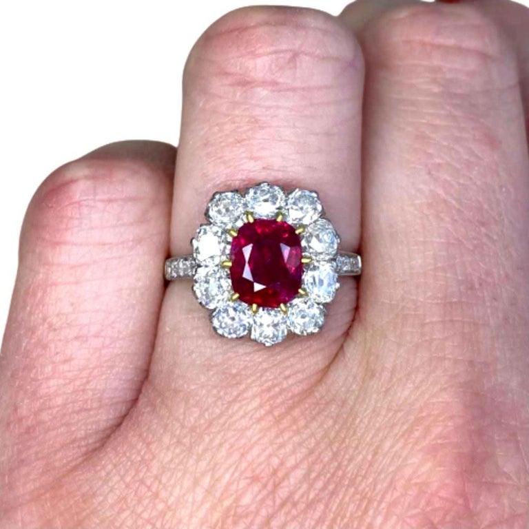 AGL-Certified 1.46 Carat Cushion-Cut Burma Ruby Ring, Unheated, Diamond ...
