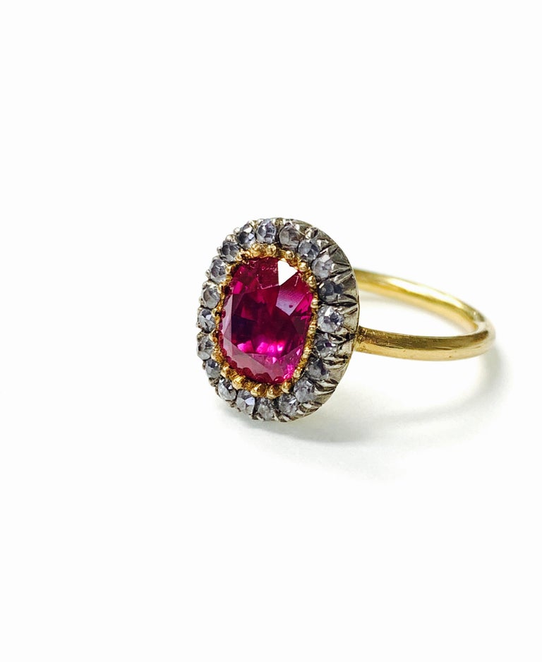 AGL Certified 1920 Antique Burma No Heat Oval Ruby and Diamond Ring For ...