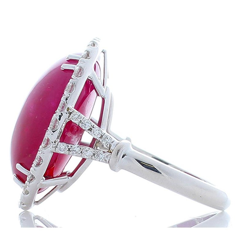 AGL Certified 24.25 Carat Ruby Cabochon and Diamond Ring In 18 K White Gold For Sale at 1stDibs