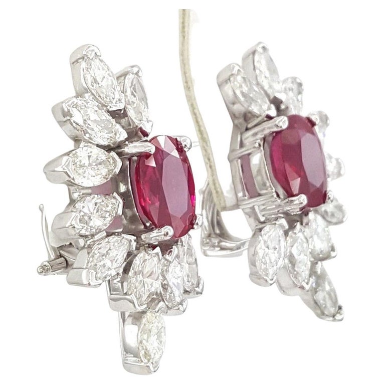 AGL Certified 7.90 Carat Burma Ruby Diamond Earrings For Sale at 1stDibs