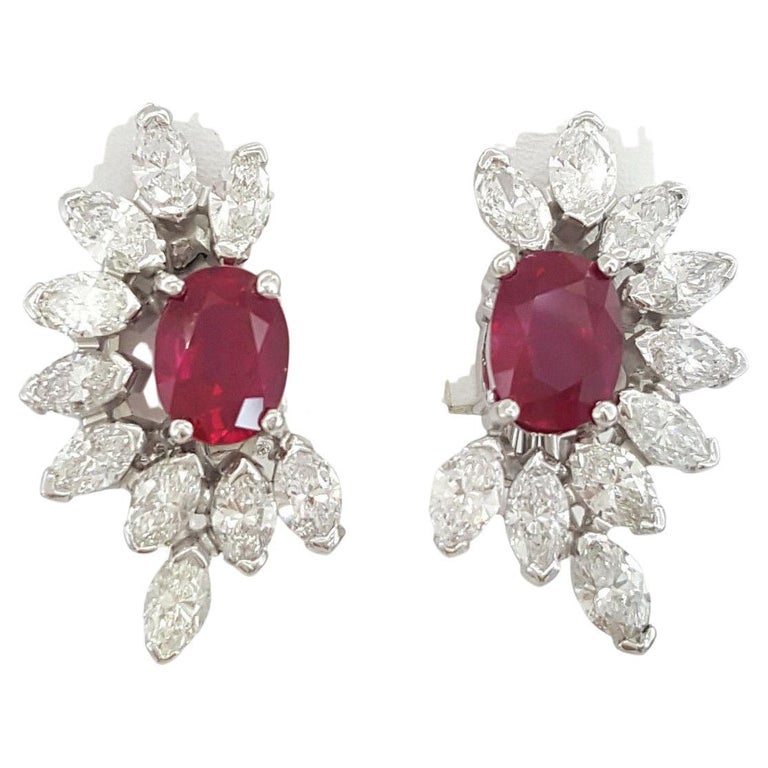AGL Certified 7.90 Carat Burma Ruby Diamond Earrings For Sale at 1stDibs