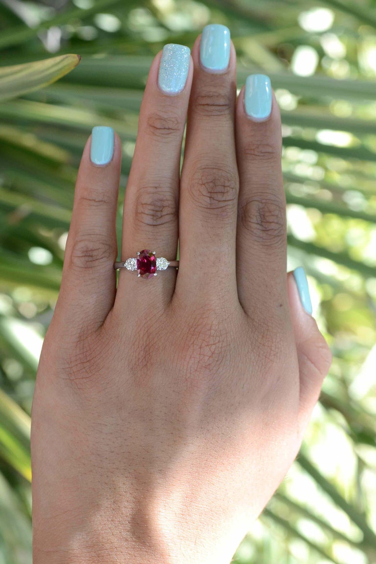 AGL Certified Pigeon Blood Red Ruby and Diamond Trilogy Engagement Ring ...