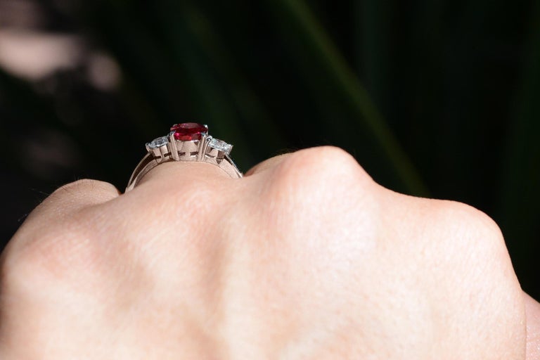 AGL Certified Pigeon Blood Red Ruby and Diamond Trilogy Engagement Ring ...