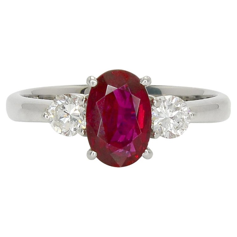 AGL Certified Pigeon Blood Red Ruby and Diamond Trilogy Engagement Ring ...