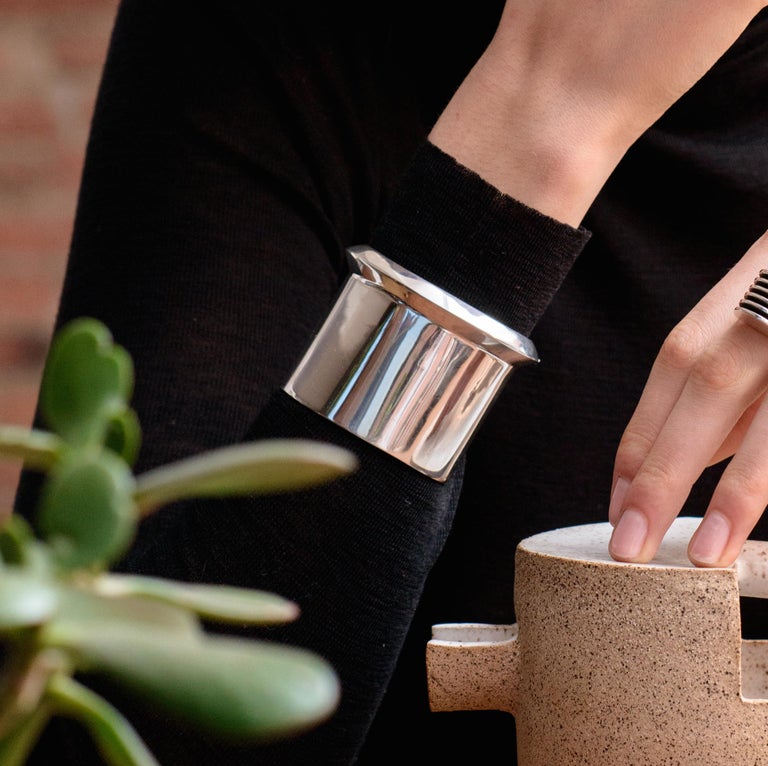 AGMES Sterling Silver Simple and Modern Cuff with Geometric Edge Detail ...