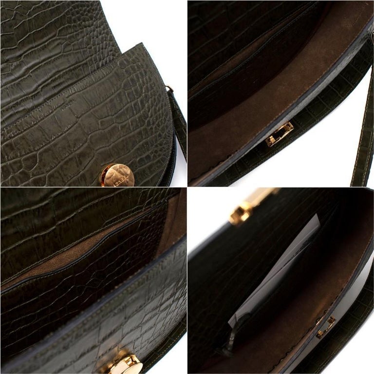 Agneel Nora Dark Green Croc Embossed Leather Half-Moon Shoulder Bag For ...