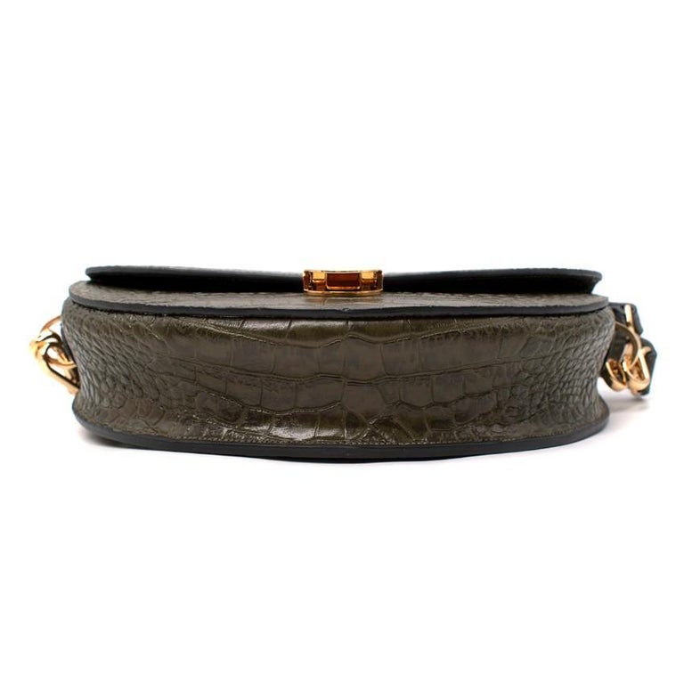 Agneel Nora Dark Green Croc Embossed Leather Half-Moon Shoulder Bag For ...
