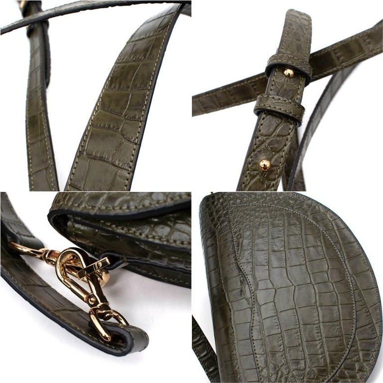 Agneel Nora Dark Green Croc Embossed Leather Half-Moon Shoulder Bag For ...