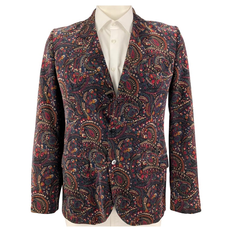 AGNÈS B. Size 44 Multi-Color Paisley Cotton Velvet Notch Lapel Sport ...