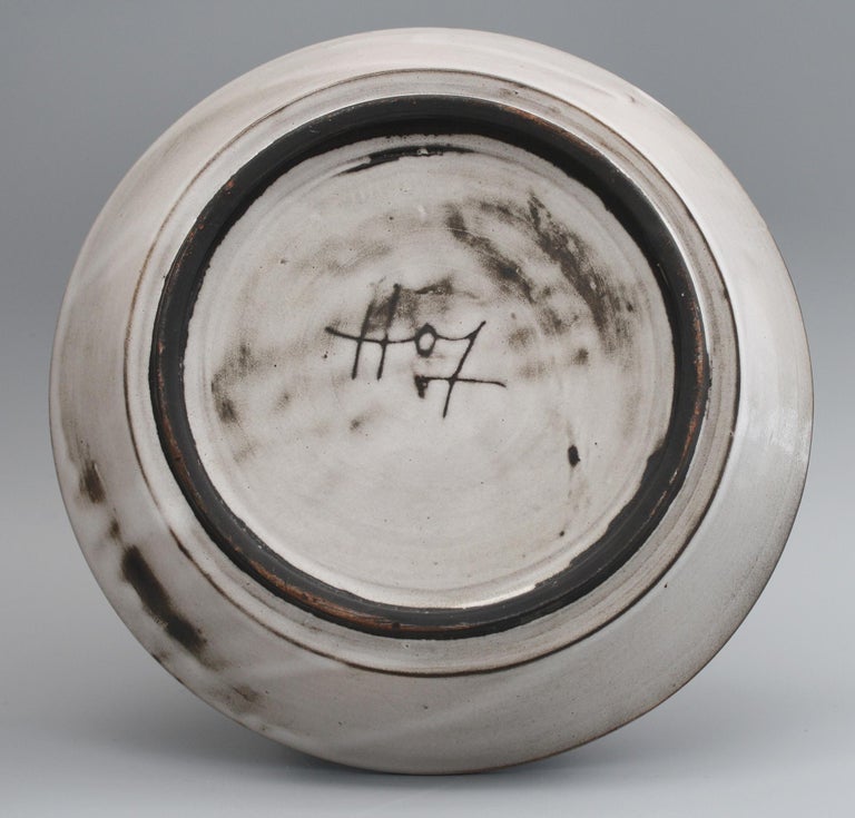 Agnete Hoy Grey and Black Slip Glazed Large Shallow Studio Pottery Dish ...