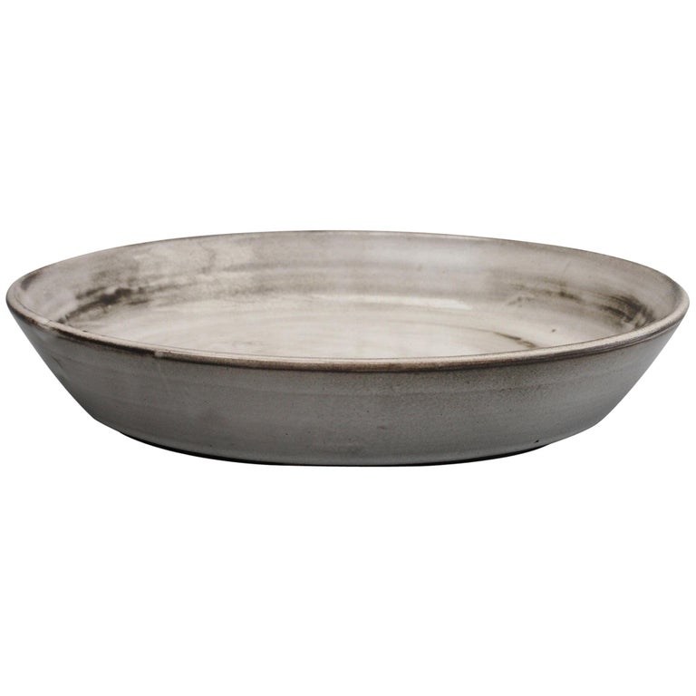Agnete Hoy Grey and Black Slip Glazed Large Shallow Studio Pottery Dish ...