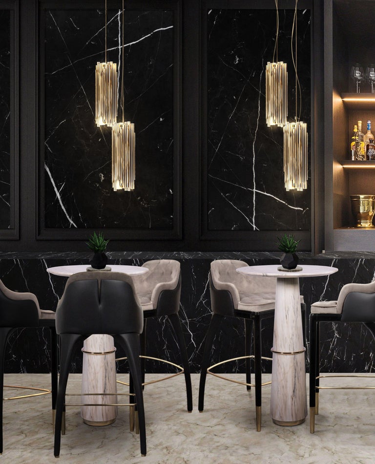 Agra Bar Table in Estremoz Marble with Gold Details For Sale at 1stDibs